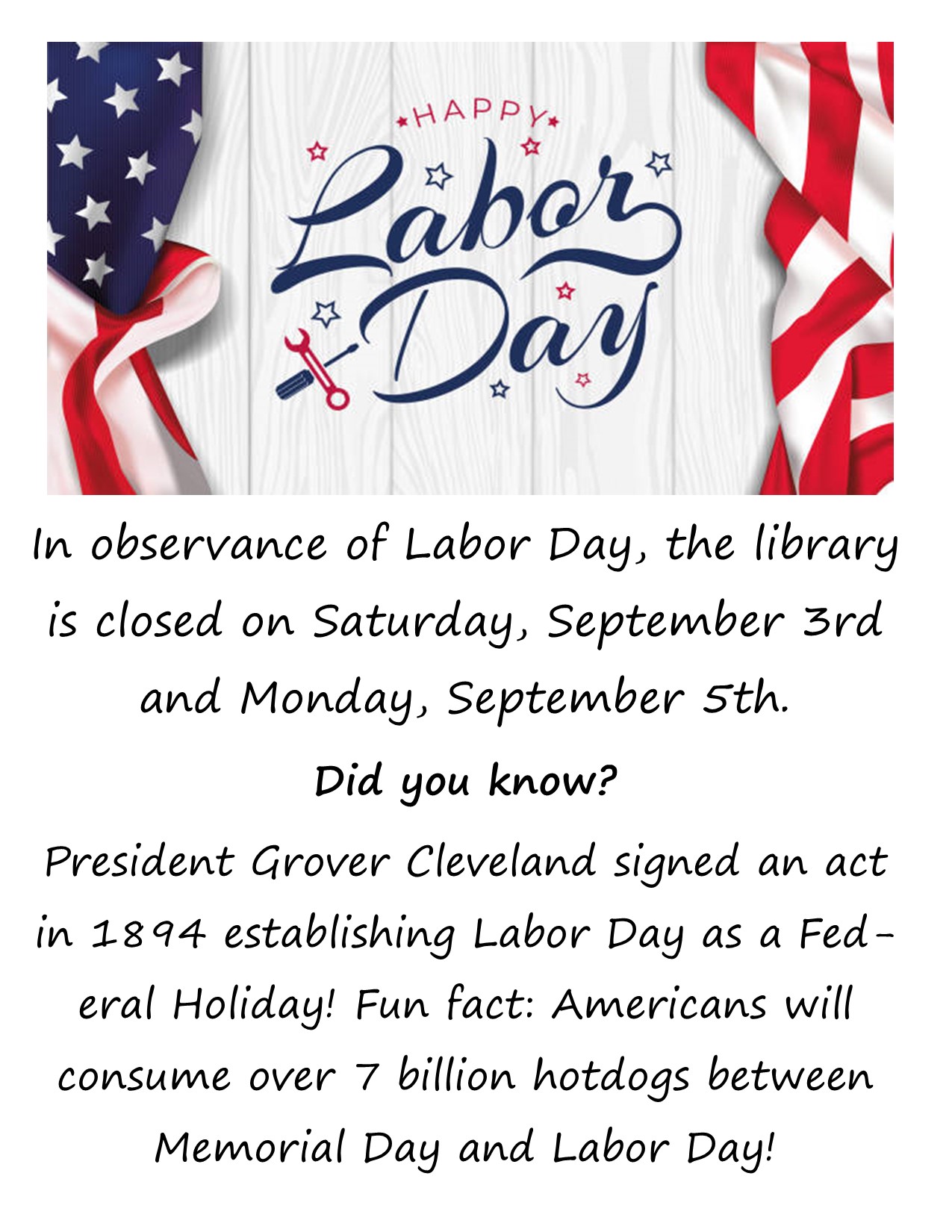 LABOR DAY WEEKEND HOURS | Sally Stretch Keen Memorial Library